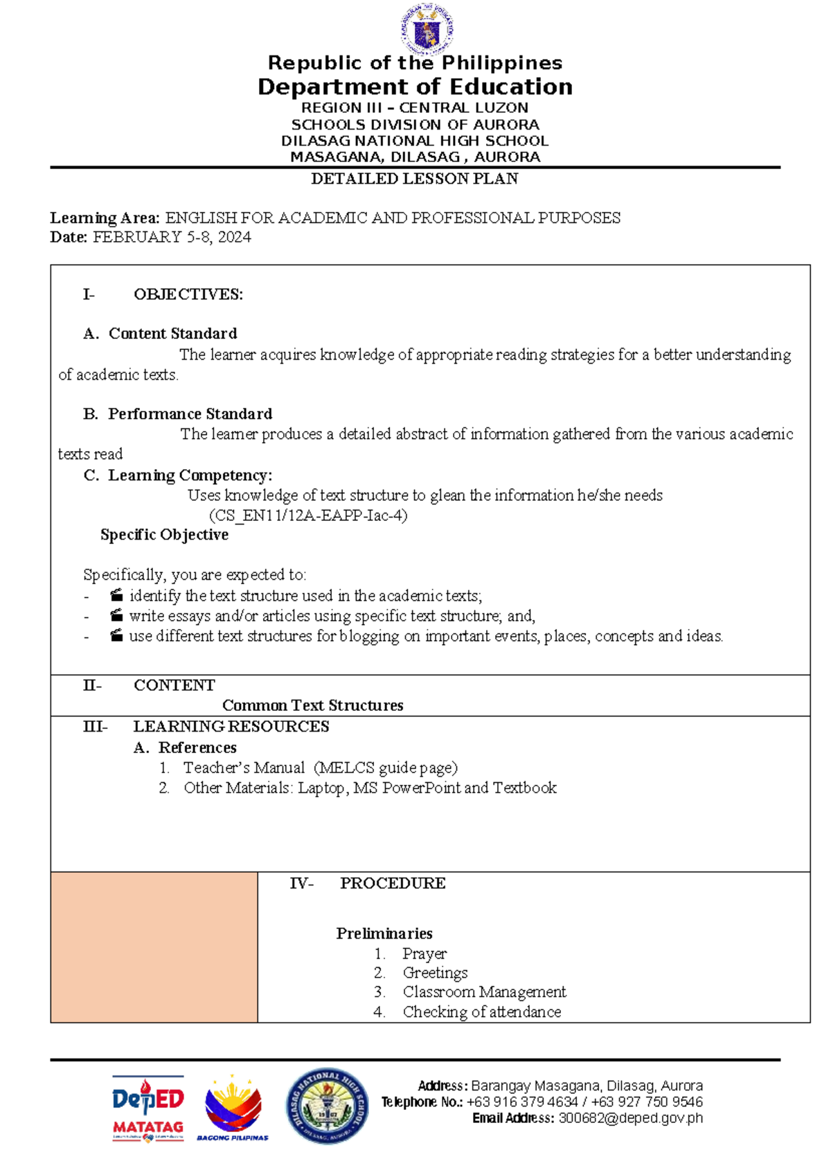 EAPP WEEK 2 - 3rd quarter lesson plan - Department of Education REGION III – CENTRAL LUZON ...
