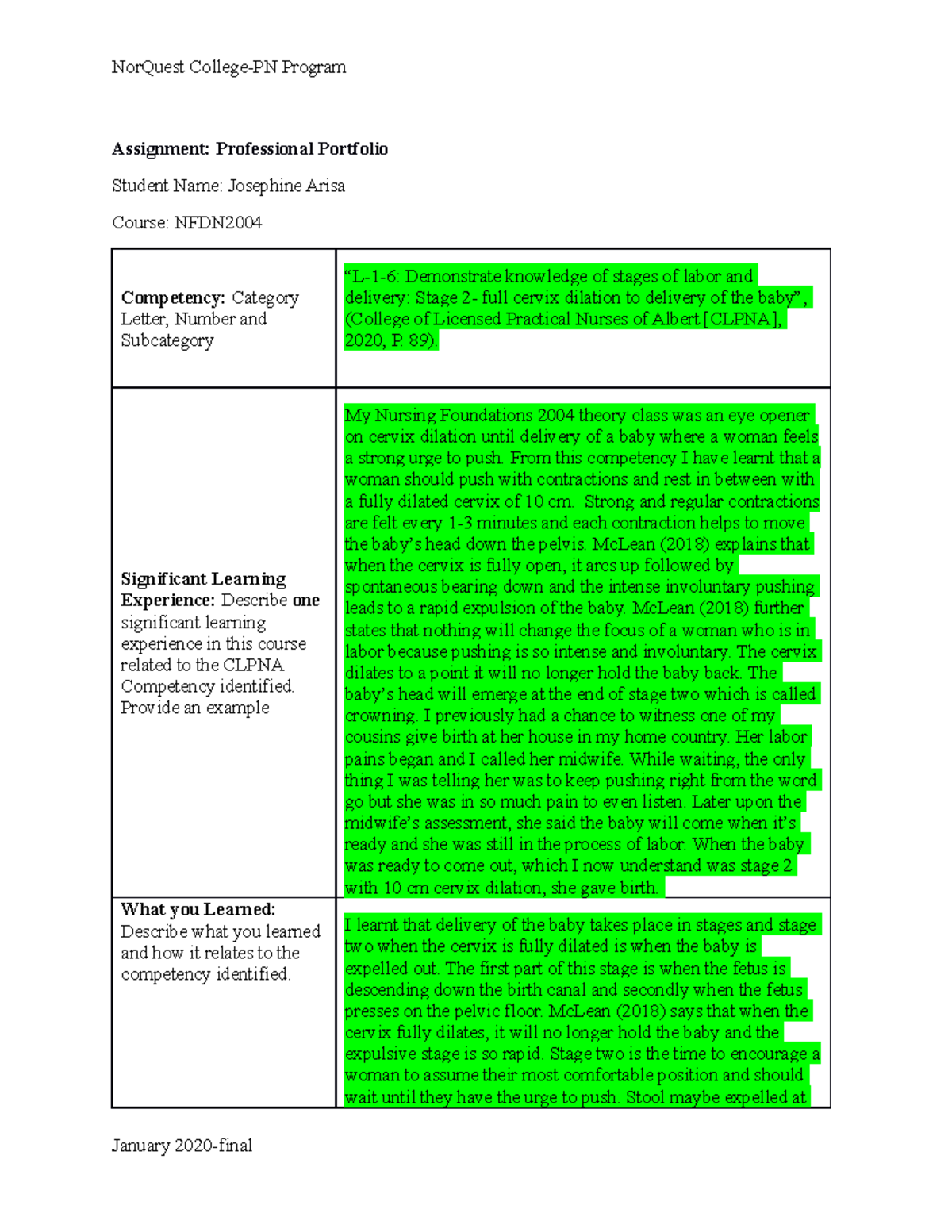 Professional Portfolio, nfdn2004 - NorQuest College-PN Program ...