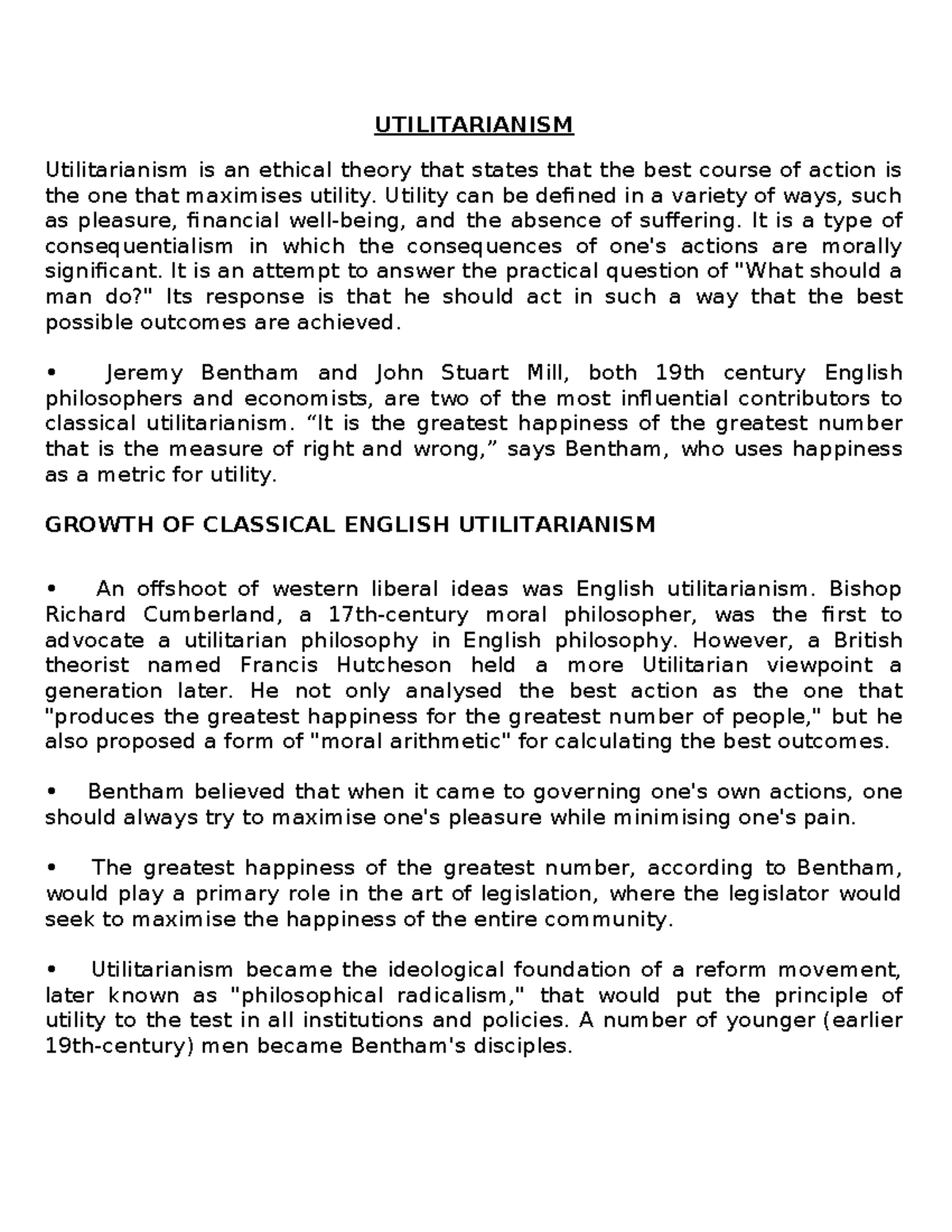 Utilitarianism - UTILITARIANISM Utilitarianism is an ethical theory ...