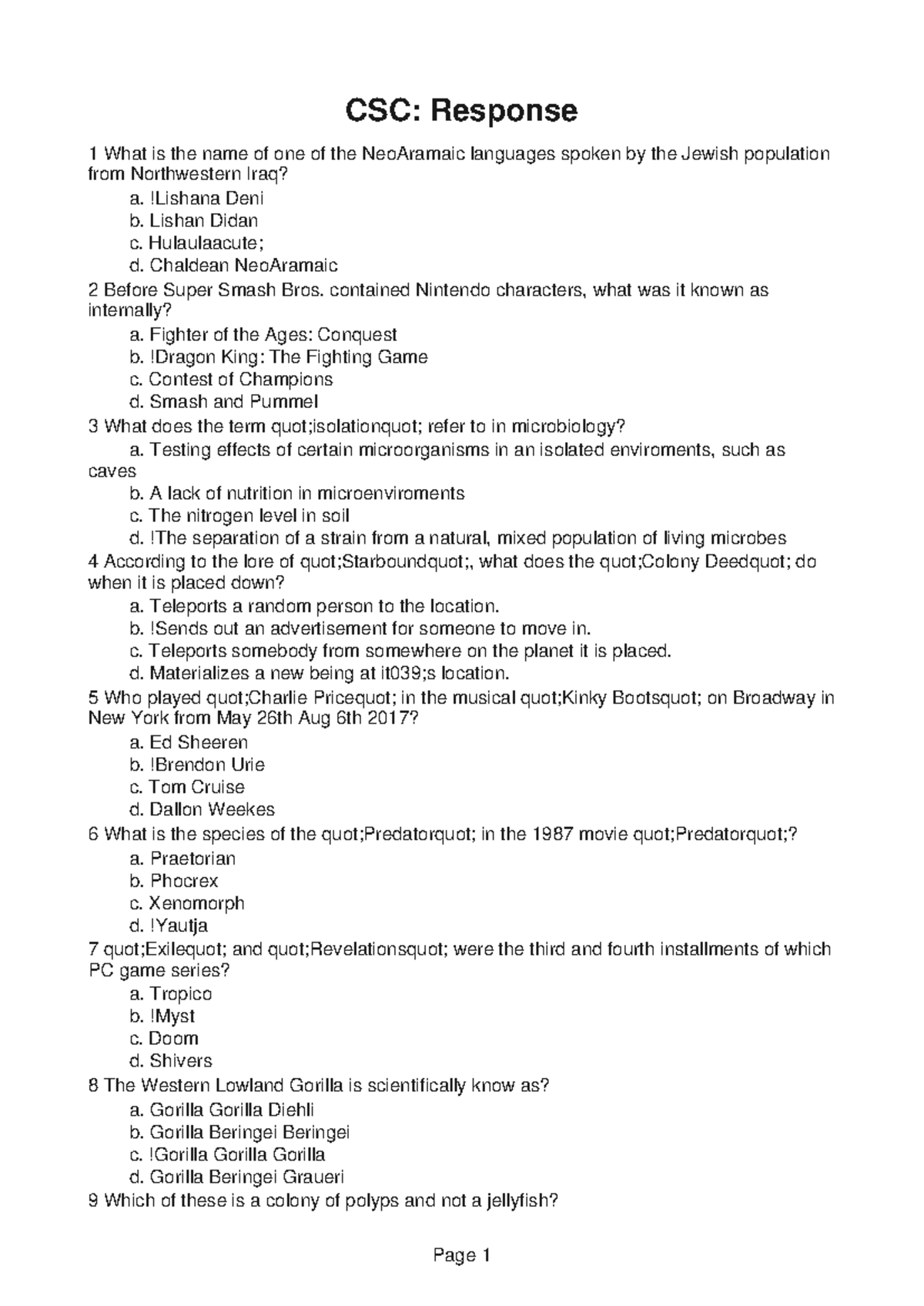 CSC309-Response-5 - CSC309-Quiz-9 - CSC: Response 1 What is the name of one of the NeoAramaic ...
