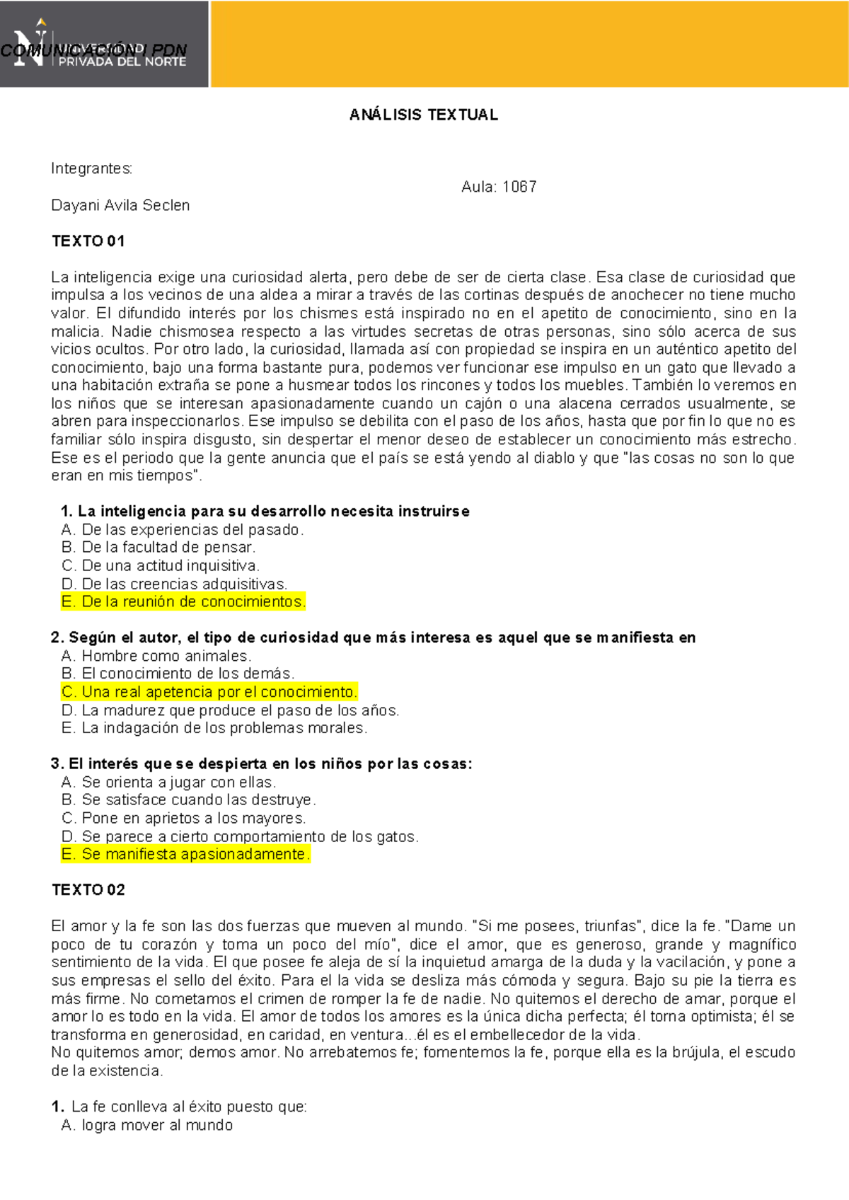 Práctica de análisis textual - COMUNICACIÓN I PDN NIVELACIÓN DE ...