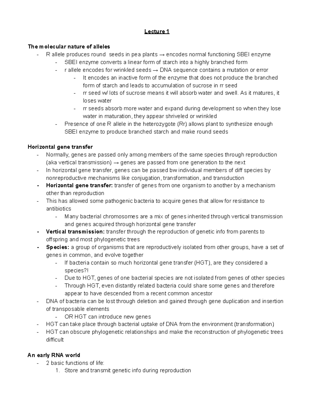 Lecture 1 readings - textbook notes for lec 1 - Lecture 1 The molecular ...