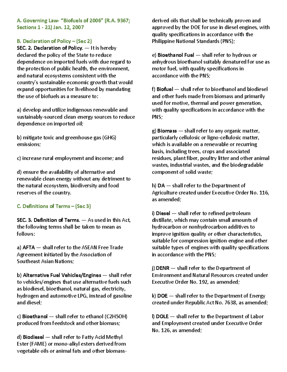 Module 8 Biofuels A Governing Law