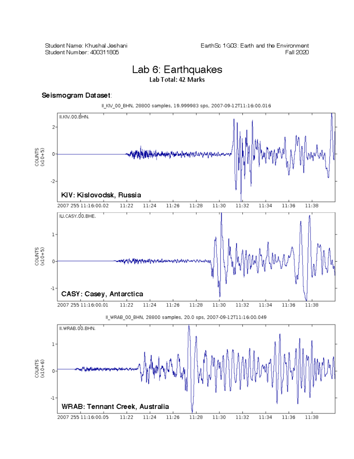 Lab 6 - Earthquakes - dataset and student answer sheet - dataset b ...