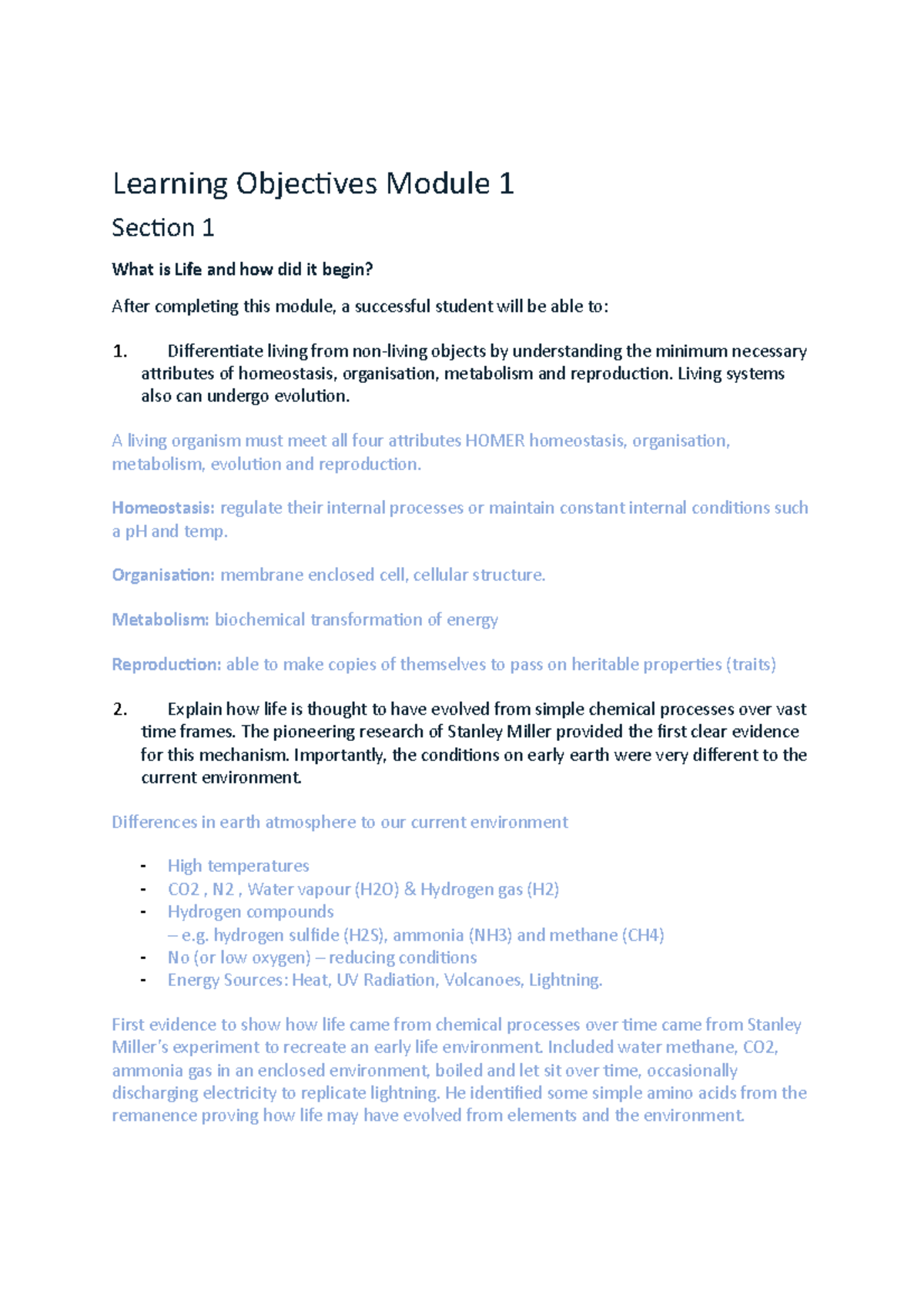 Learning Objectives Biology unfinished notes - Learning Objectives ...