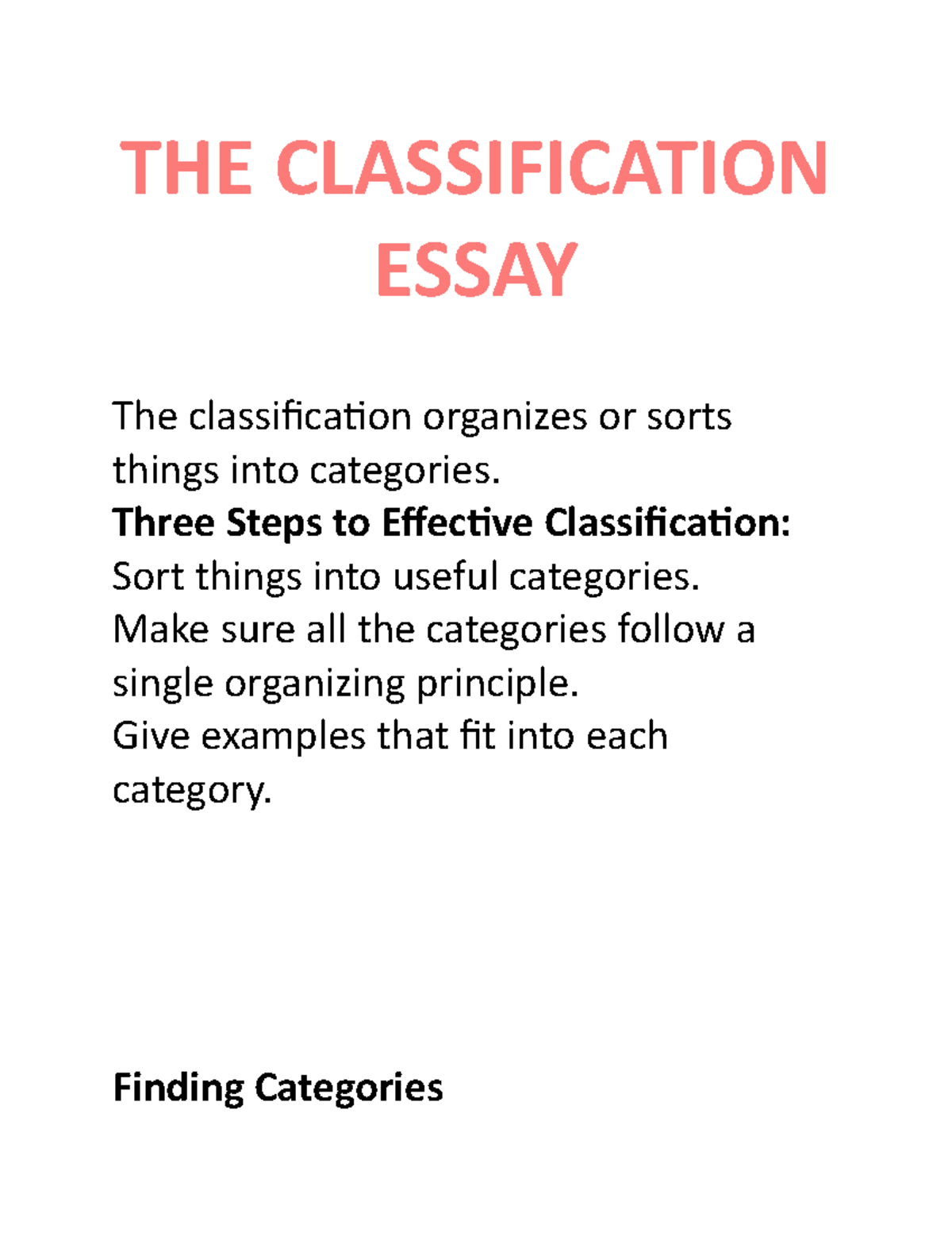 THE Classification ESSA11 - THE CLASSIFICATION ESSAY The classification ...