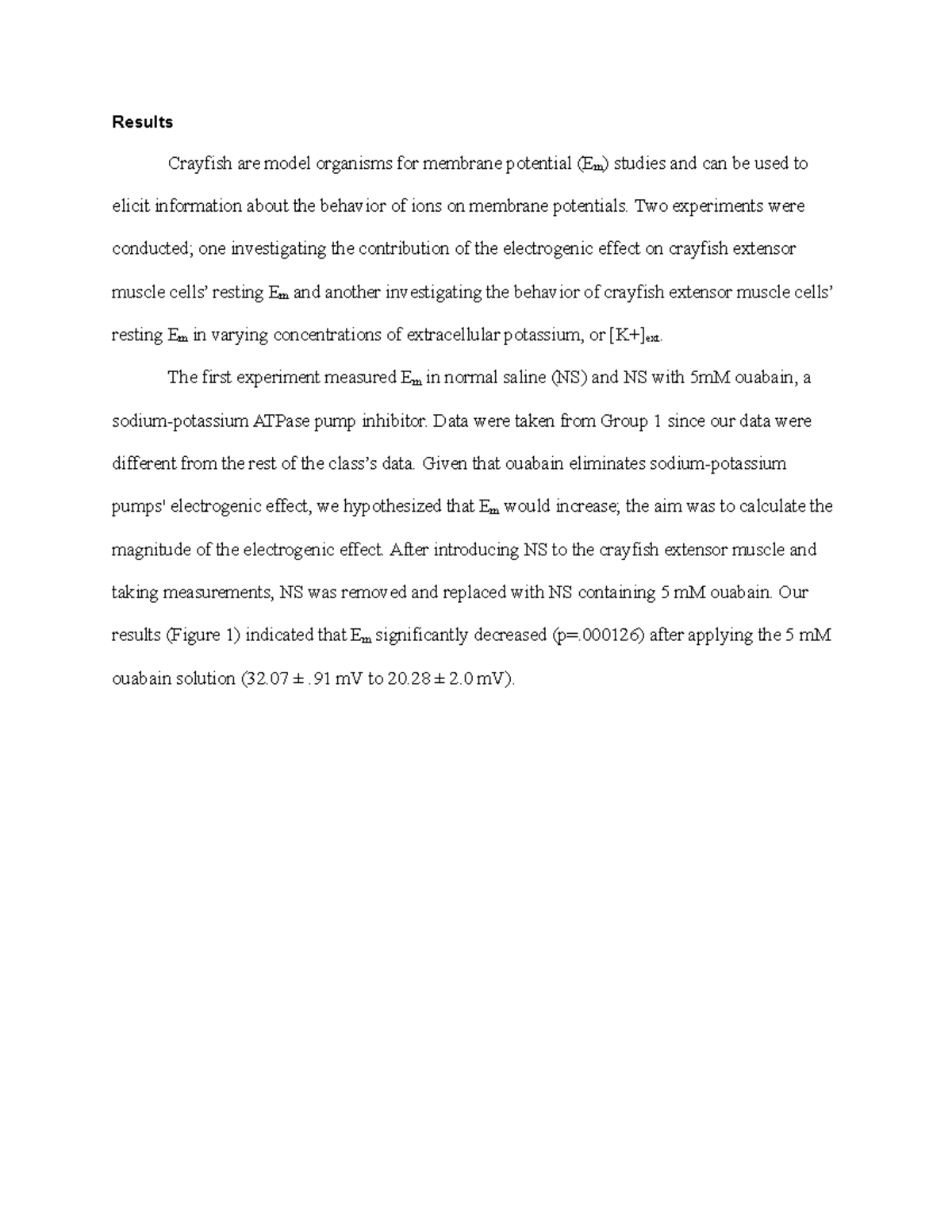Crawfish Results Writeup - Results Crayfish are model organisms for ...