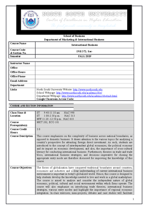 Inb 372 course outline - School of Business Department of Marketing and ...