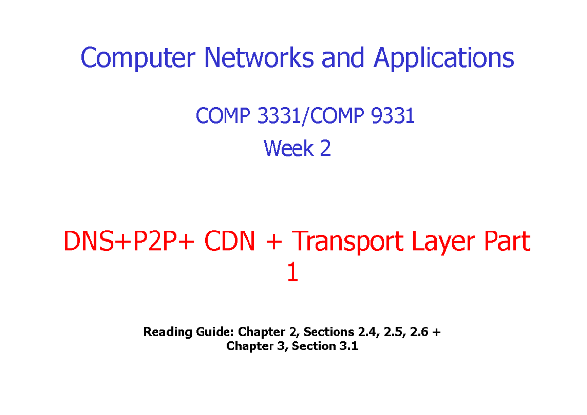 6 - SFSFS - DNS+P2P+ CDN + Transport Layer Part 1 Computer Networks and Applications Week 2 COMP ...