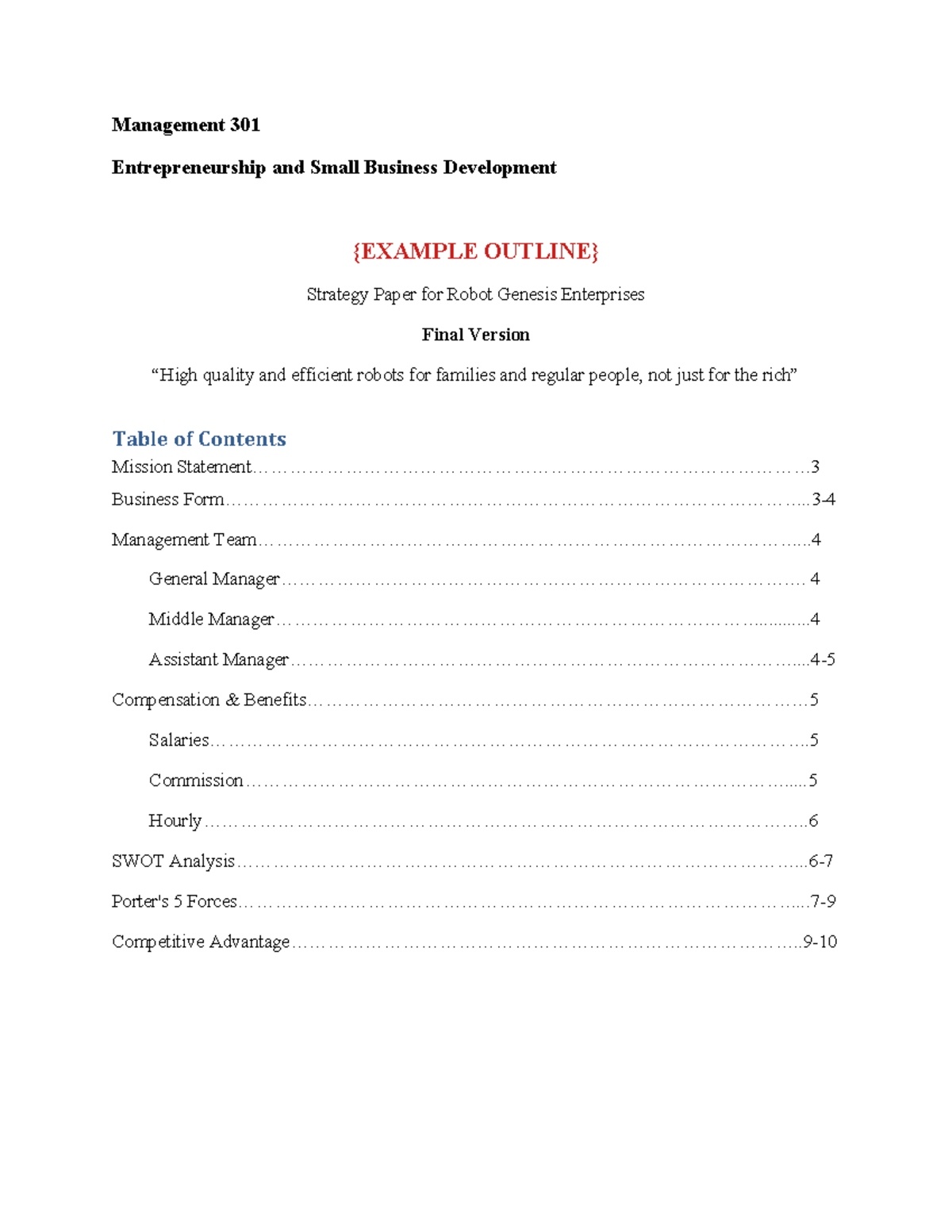 MGT 301 Strategy Paper - Management 301 Entrepreneurship and Small ...