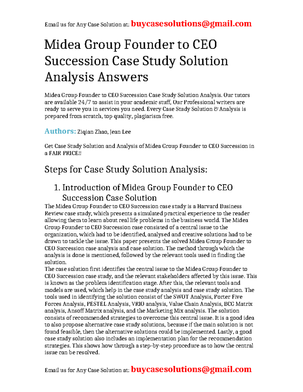 Case Solution Midea Group Founder to CEO Succession - Midea Group ...