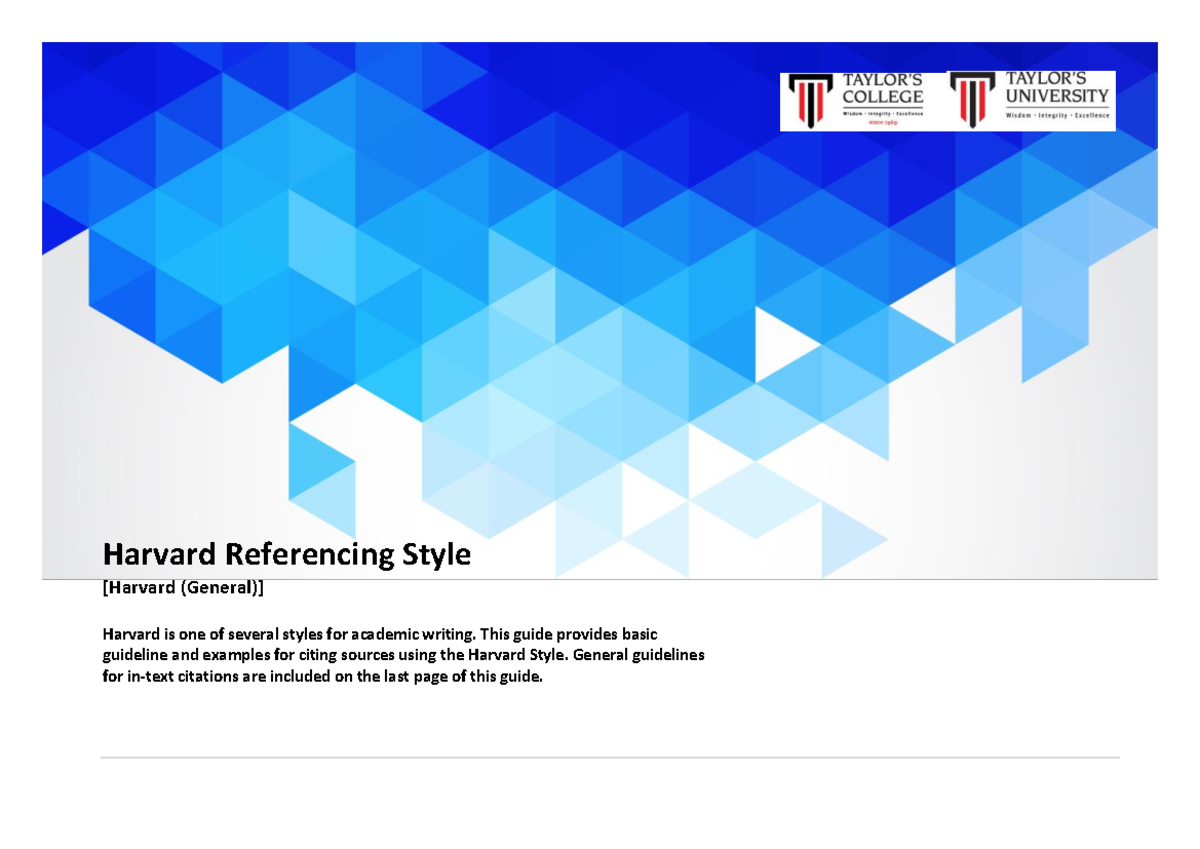 Taylor's Harvard reference 7 (General) - Harvard Referencing Style ...