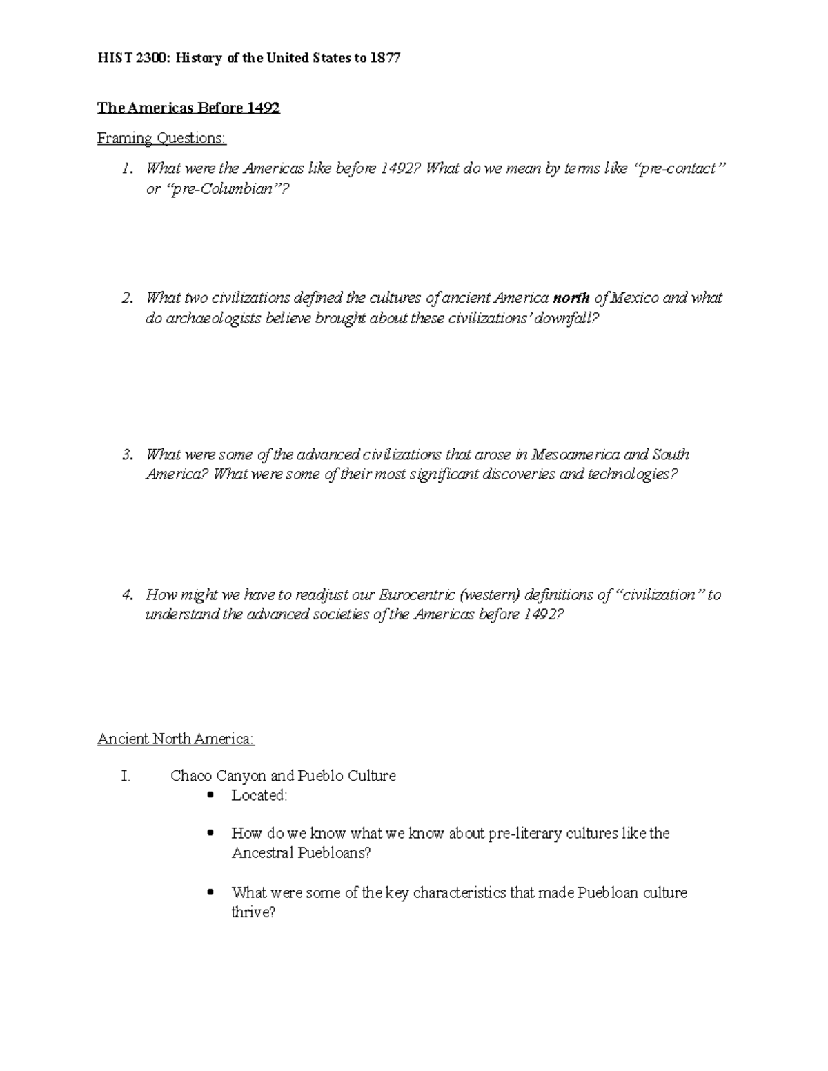 Week 1 The Americas Before 1492 - HIST 2300: History of the United ...