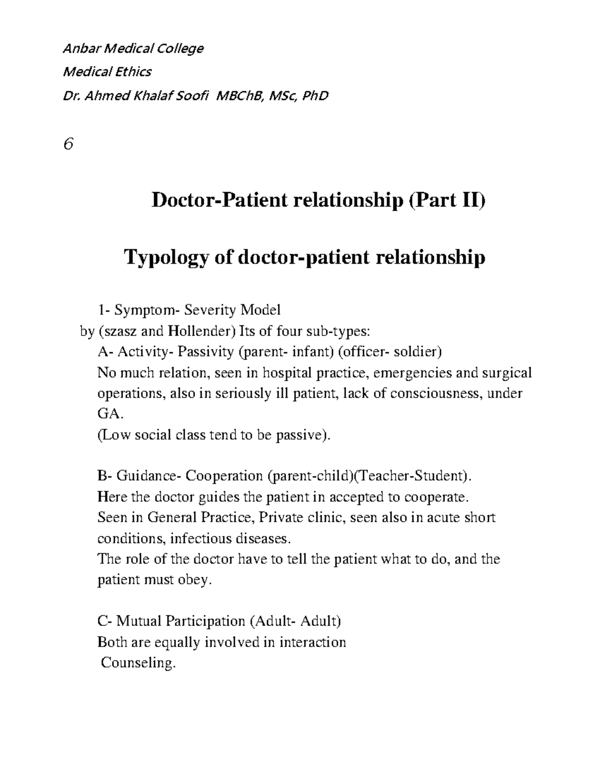 Doctor-Patient relationship (Part II) - Medical Ethics Dr. Ahmed Khalaf ...