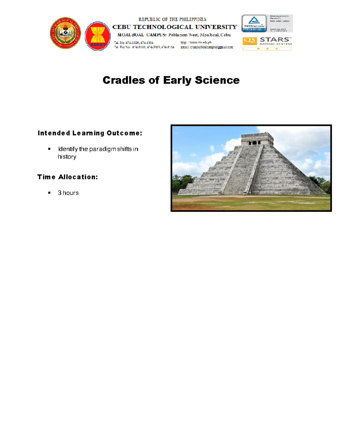 Lesson 2 Cradles of Early Science - Cradles of Early Science Intended ...