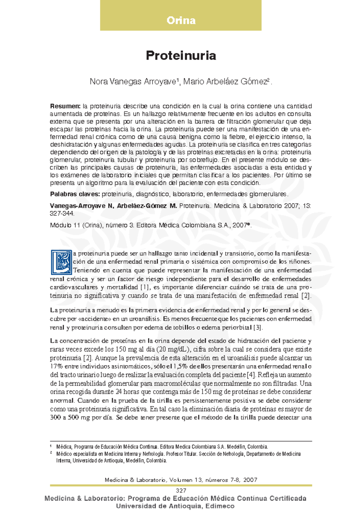 Proteinuria - Teniendo en cuenta que puede representar la manifestación ...