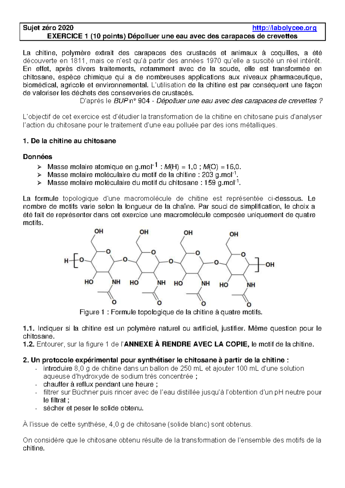 2021-Sujet-Zero-Exo1-Chitosane-10pts 0 - Sujet zéro 2020 labolycee EXERCICE 1 (10 points ...