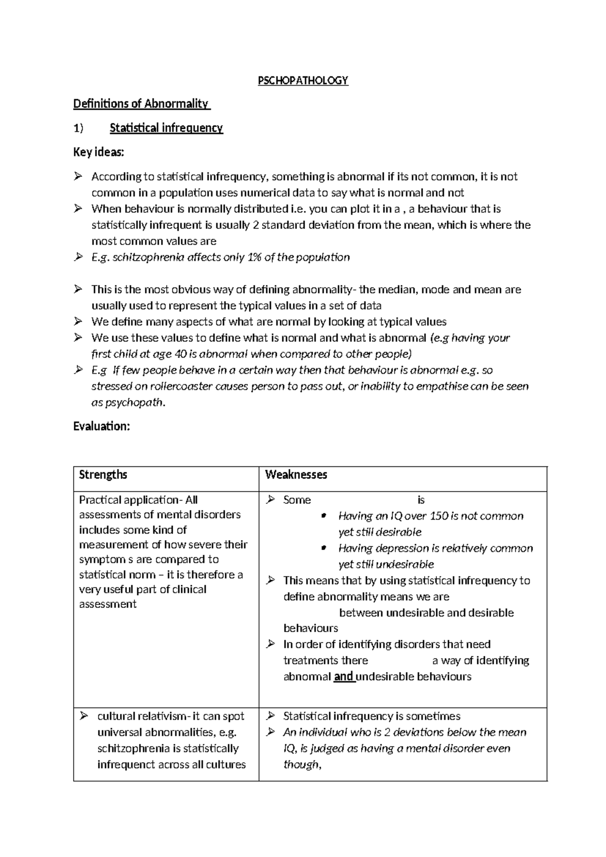 Psychopathology 1 (1) - PSCHOPATHOLOGY Definitions of Abnormality ...