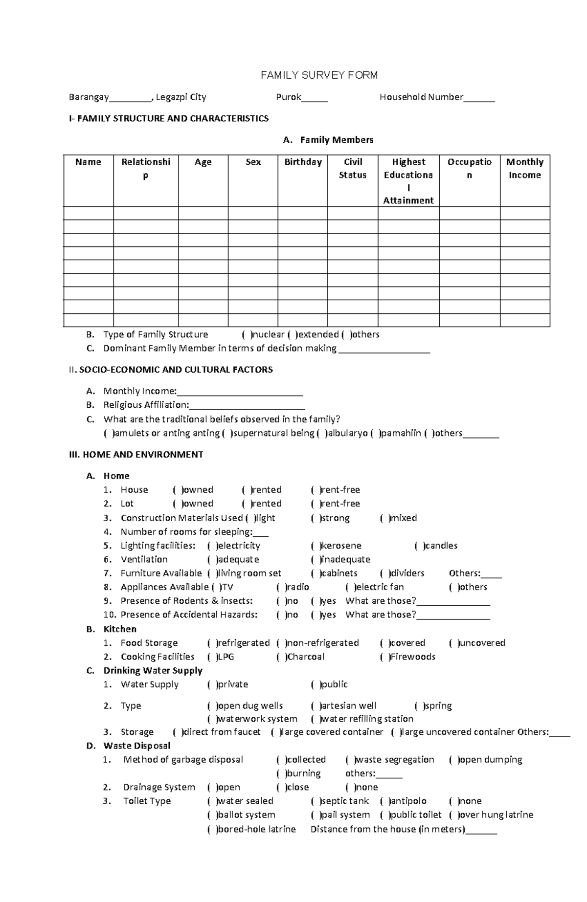 Family-Survey-Form - nursing - FAMILY SURVEY FORM Barangay ...