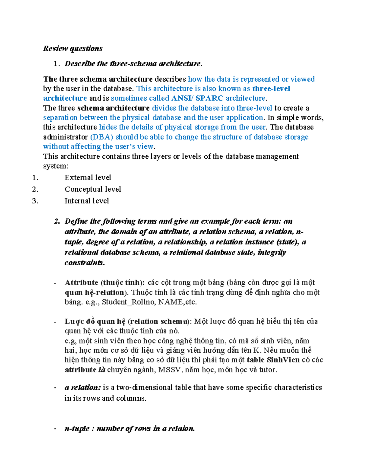 Pdfcoffee - assignment-2 - Review questions 1. Describe the three ...