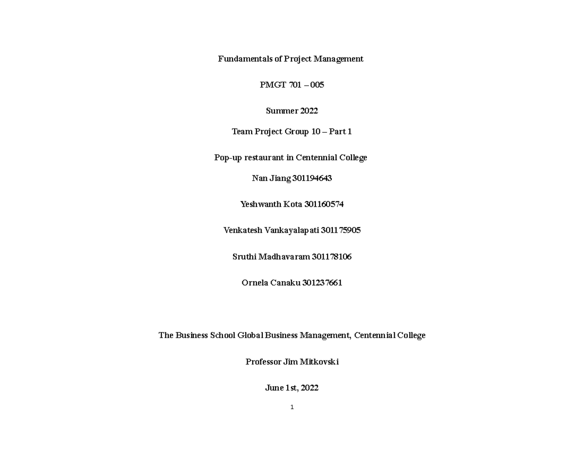 Requirements Nan Project Team 10 Pop-Up Restaurant Part 1 PMGT701 005 ...