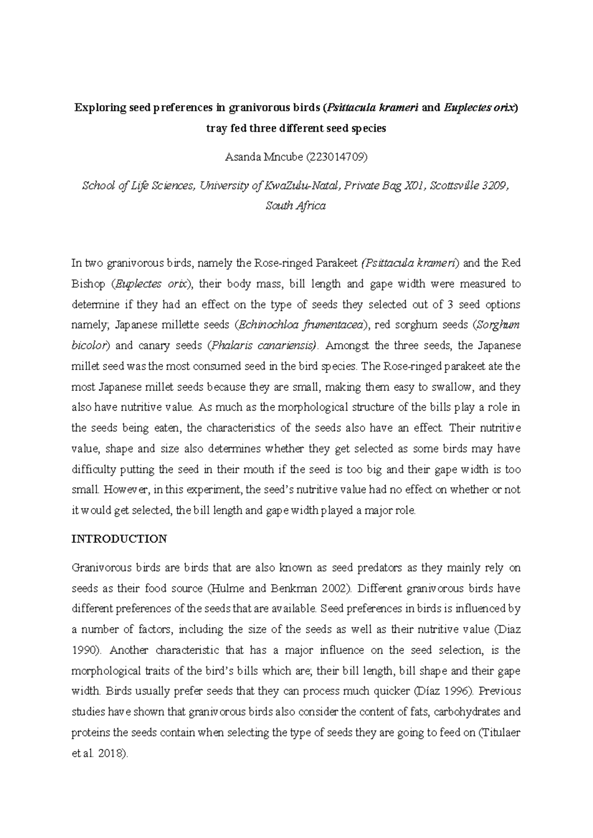 BIOL222 Writeup - Exploring seed preferences in granivorous birds ...