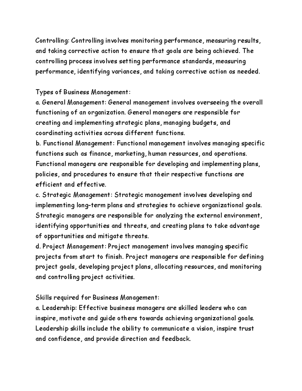 Business management notes pt2 - Controlling: Controlling involves ...