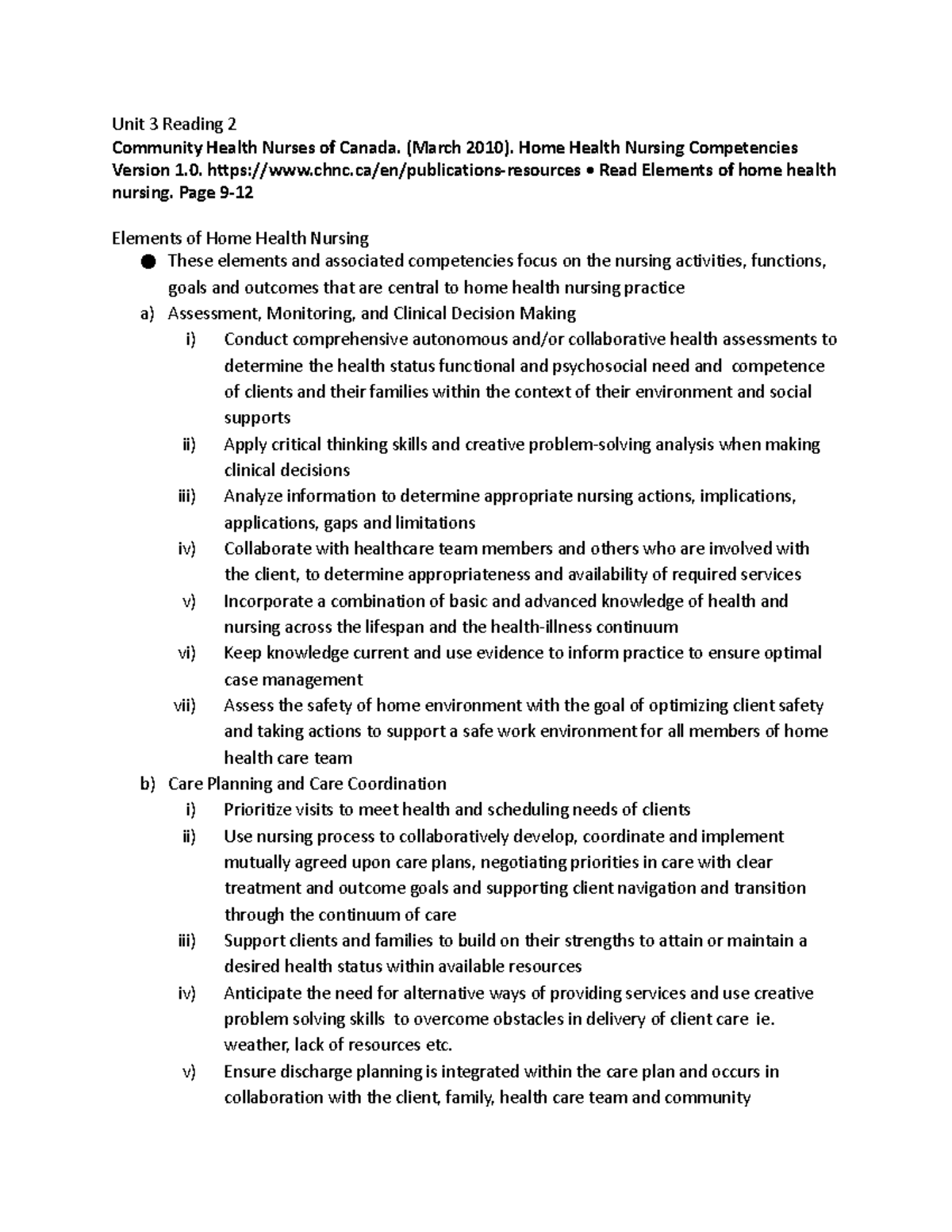 Unit 3 Reading 2 - Unit 3 Reading 2 Community Health Nurses of Canada ...