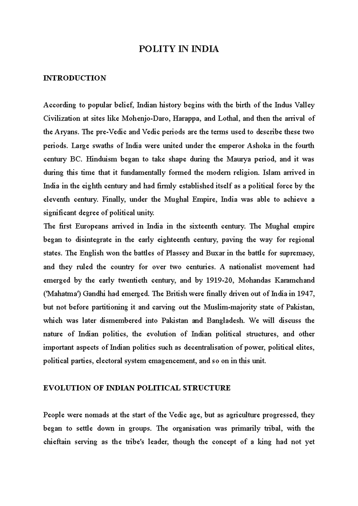 Polity IN India - Lecture notes 7 - POLITY IN INDIA INTRODUCTION ...