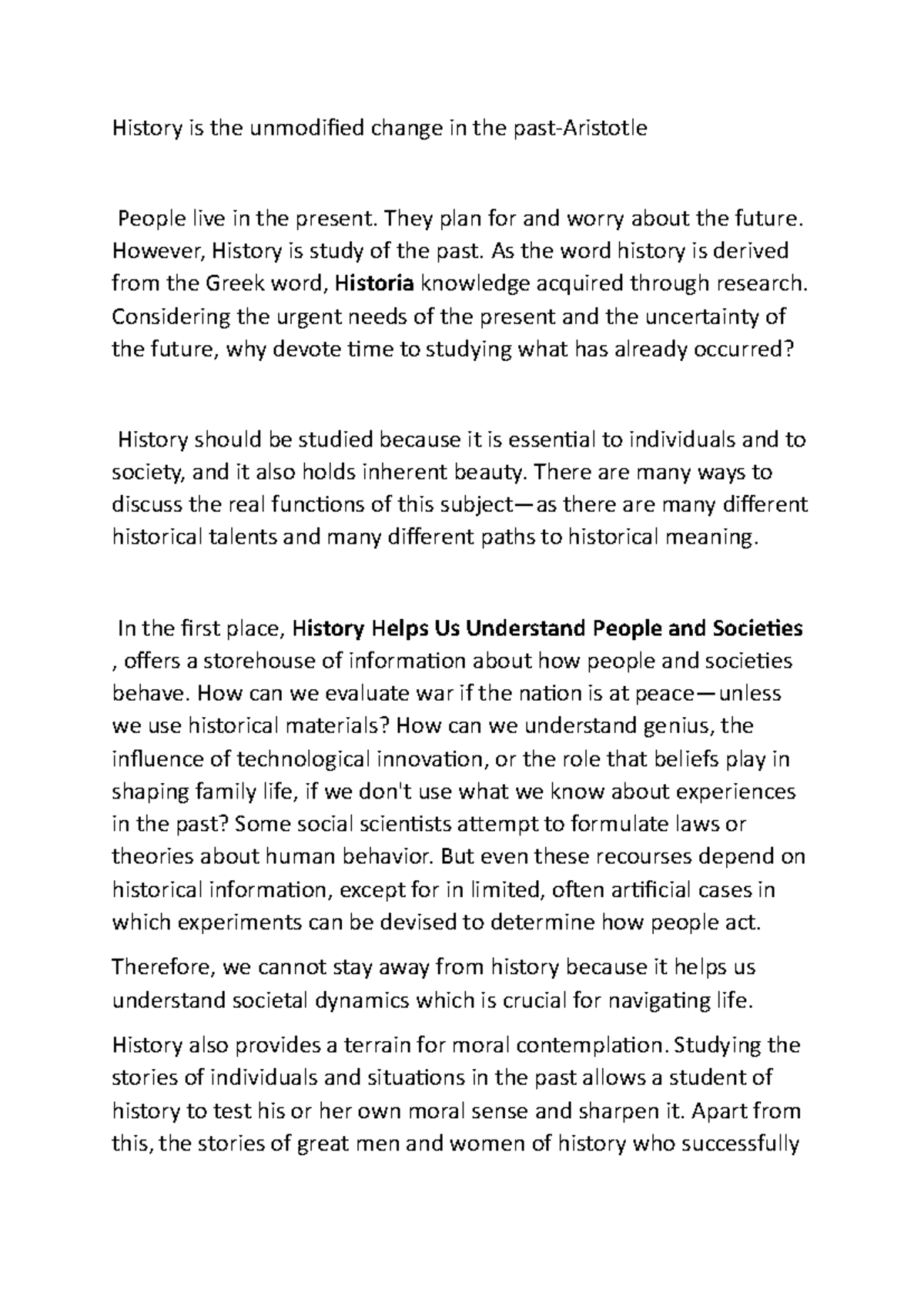 Comtttttttttttttttt - why studty history - History is the unmodified ...