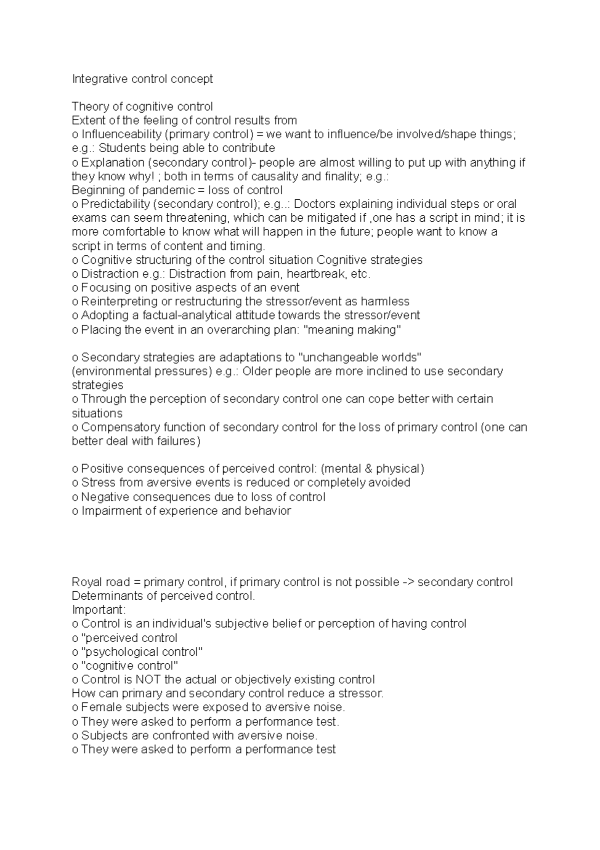 Integrative control concept - Integrative control concept Theory of ...