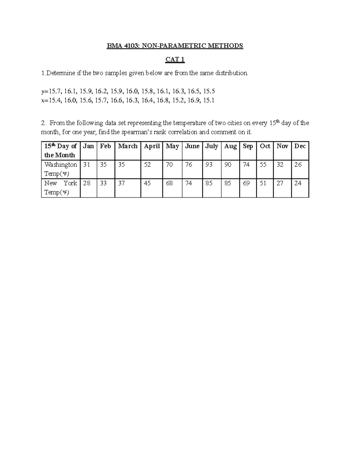 CAT BMA 4103 - I am a student - BMA 4103 : NON-PARAMETRIC METHODS CAT 1 ...