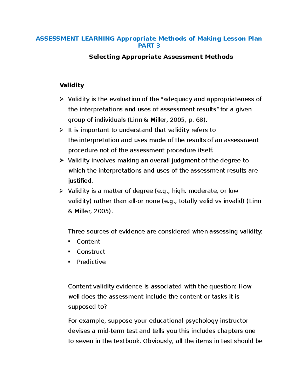 Assessment Learning Appropriate Methods of Making Lesson Plan PART 3 ...