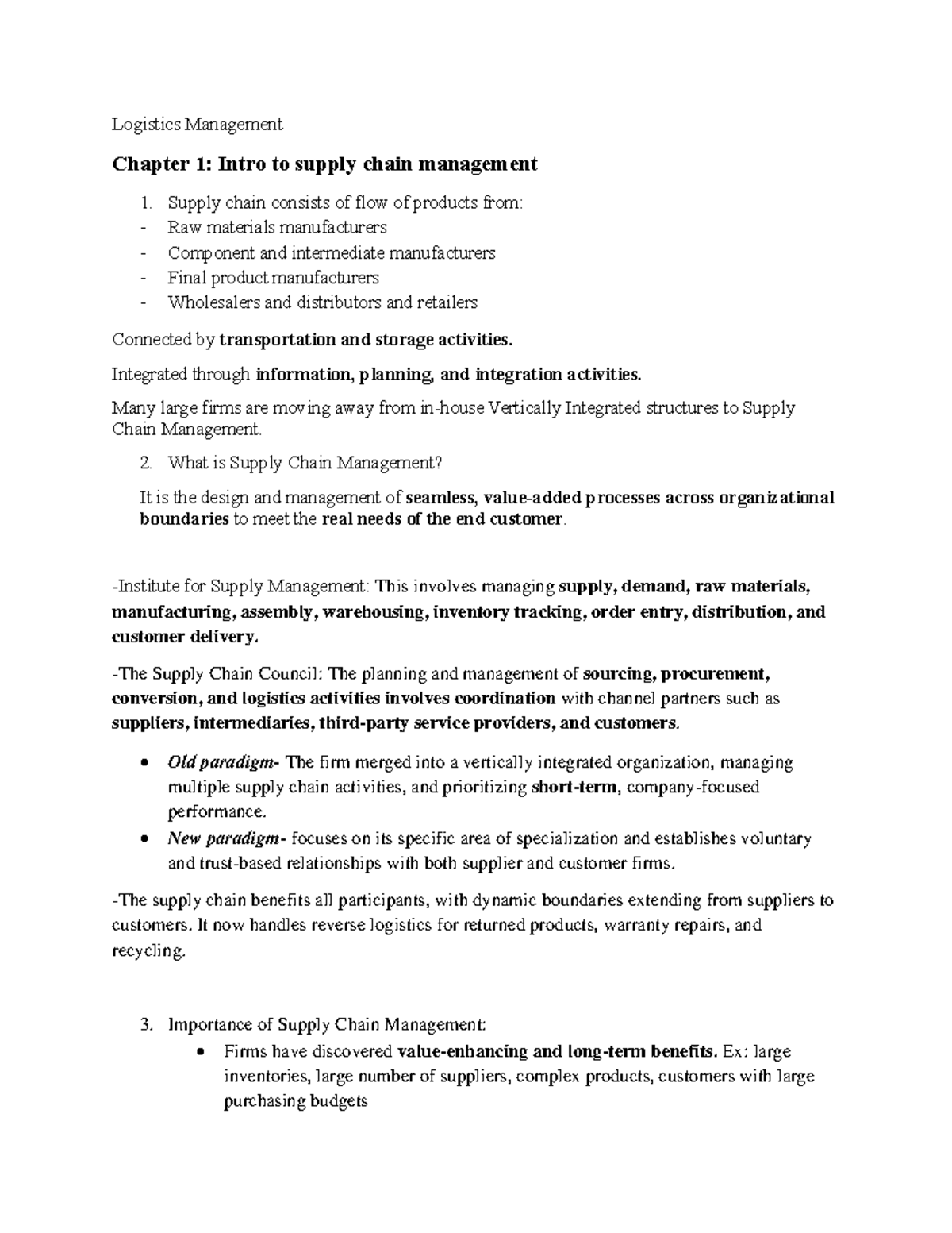 Logistics Management Reviewer Logistics Management Chapter 1 Intro