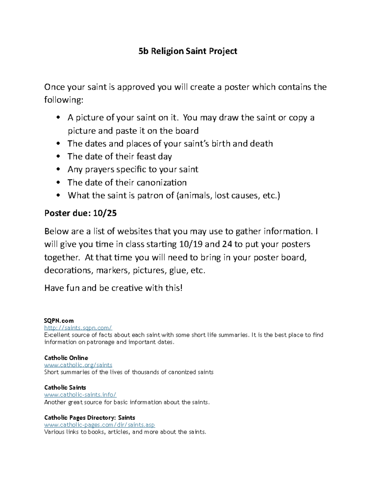 Saintproject - its an assignment - 5b Religion Saint Project Once your ...