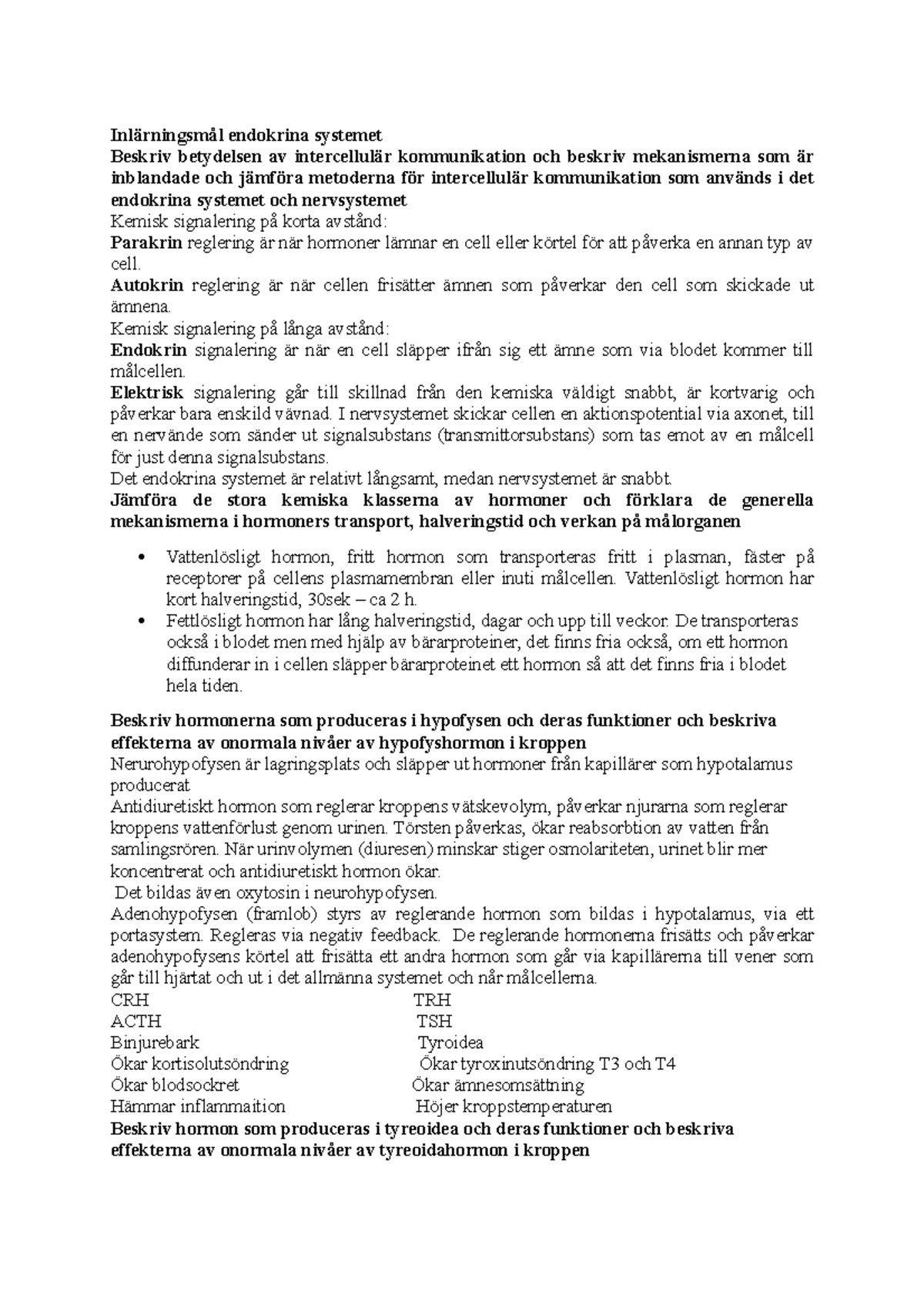 Endokrina systemet - Inlärningsmål endokrina systemet Beskriv ...