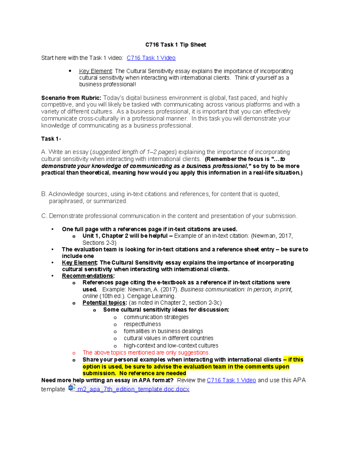 C716 Task 1 Passed - C716 Task 1 Tip Sheet Start here with the Task 1 ...