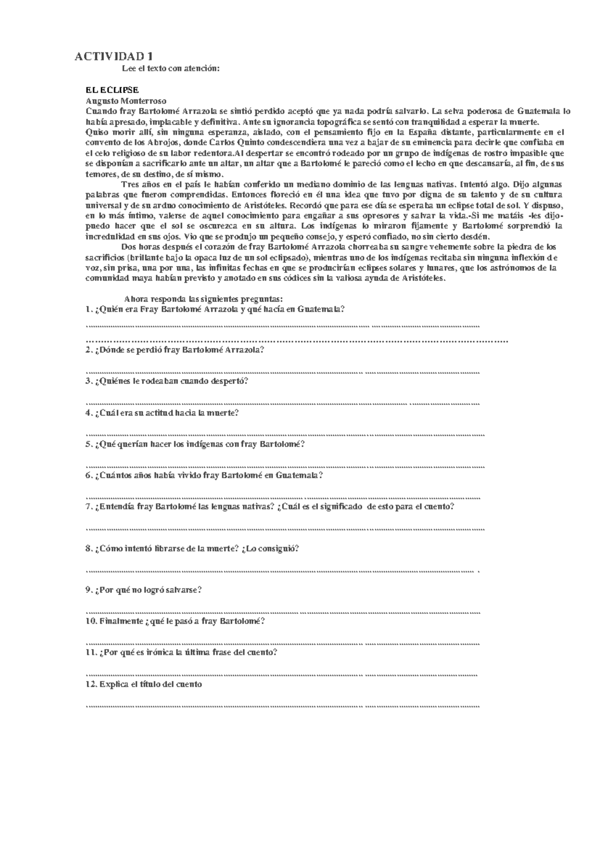 Ejercicio - Trabajo - ACTIVIDAD 1 Lee el texto con atención: EL ECLIPSE ...