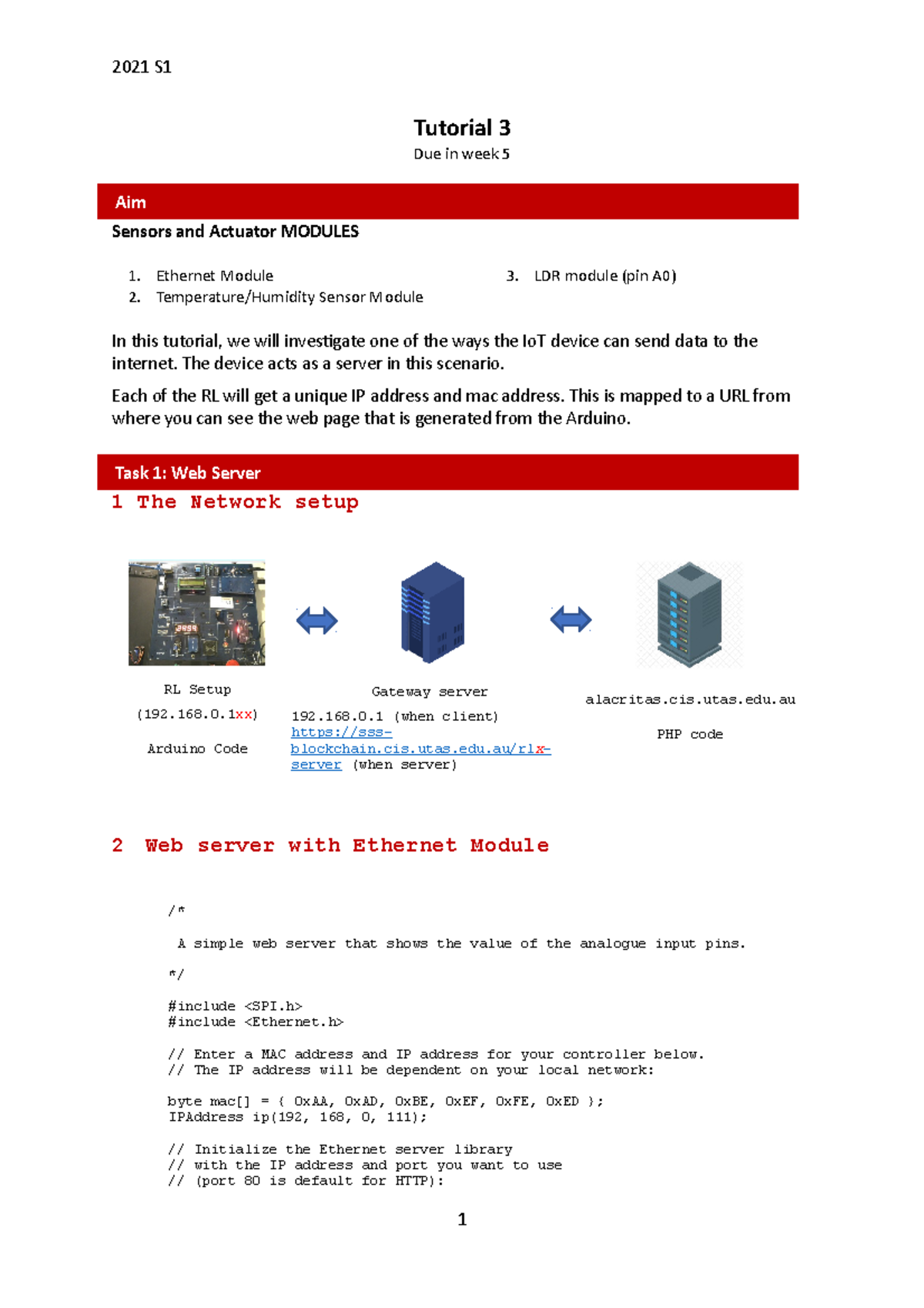 Tutorial 3 KIT717-KIT317 - Tutorial 3 Due in week 5 Sensors and ...
