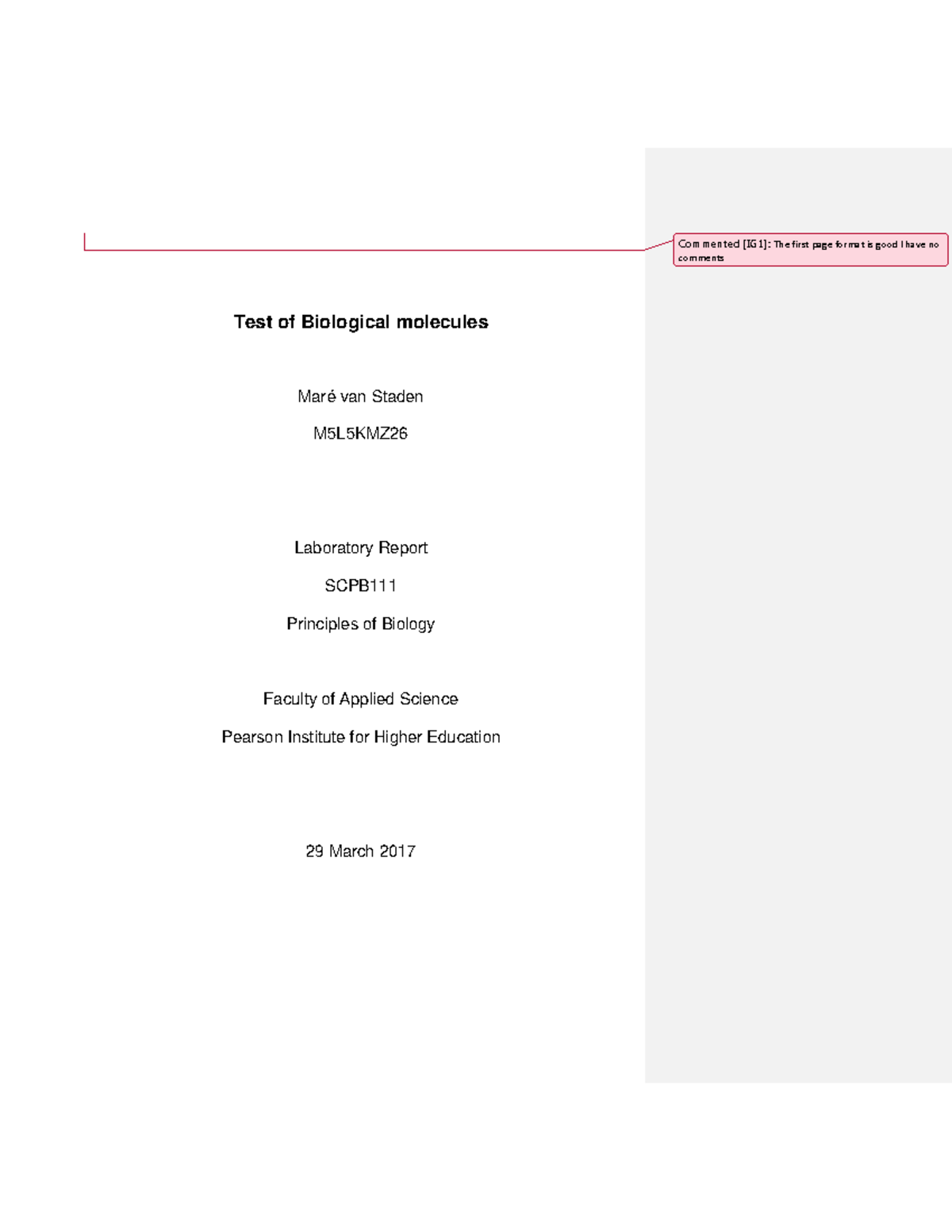 Test of Biological Molecules Sample with corrections - Commented The ...