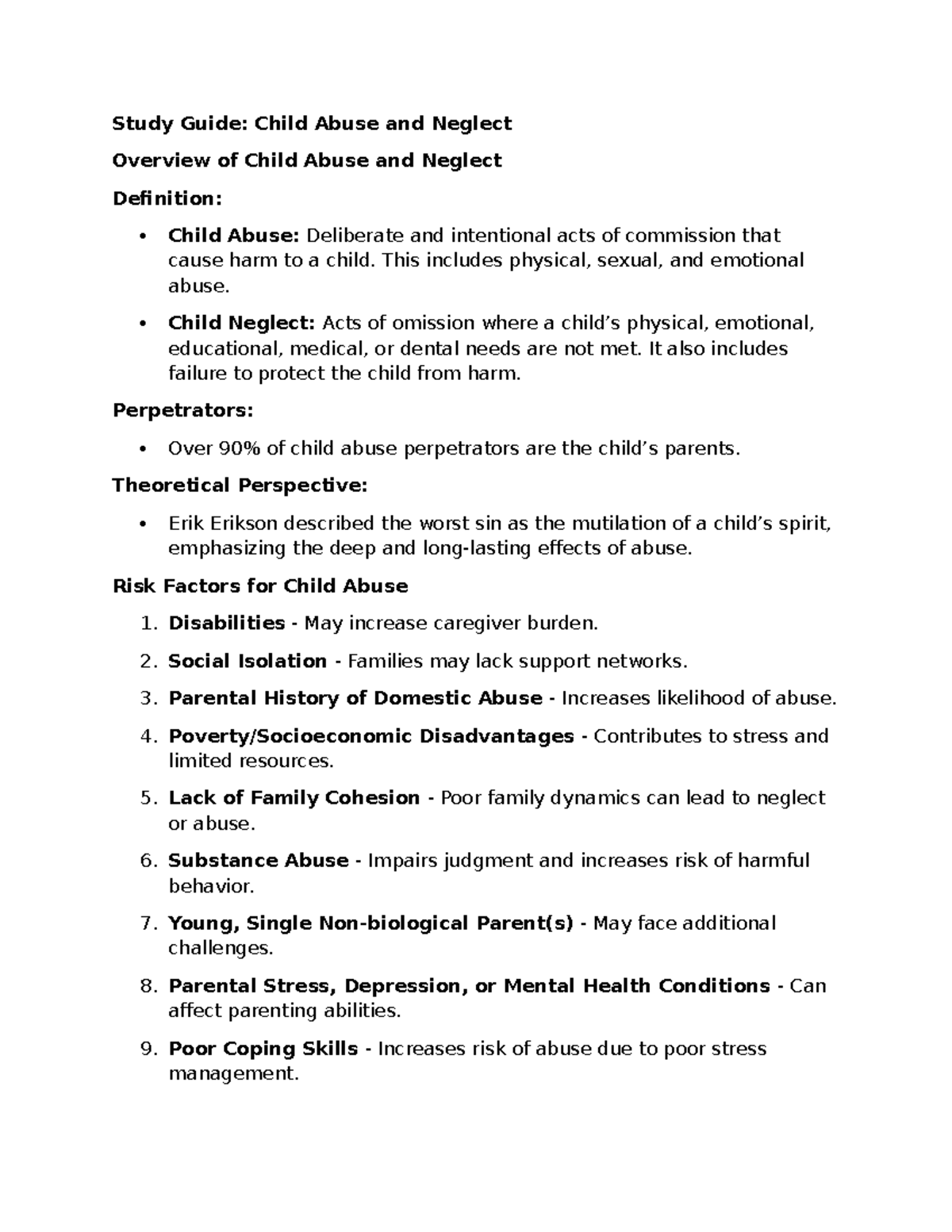 Mental health module 10 study guide finals - Study Guide: Child Abuse ...