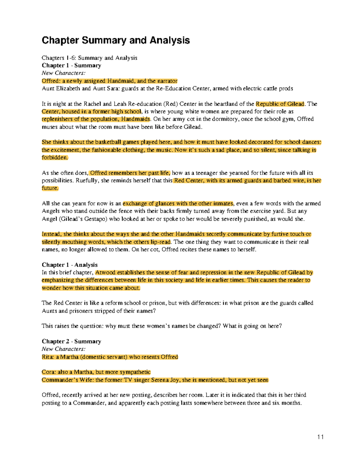 Enotes-handmaids-tale-guide chapter summaries - Chapter Summary and ...