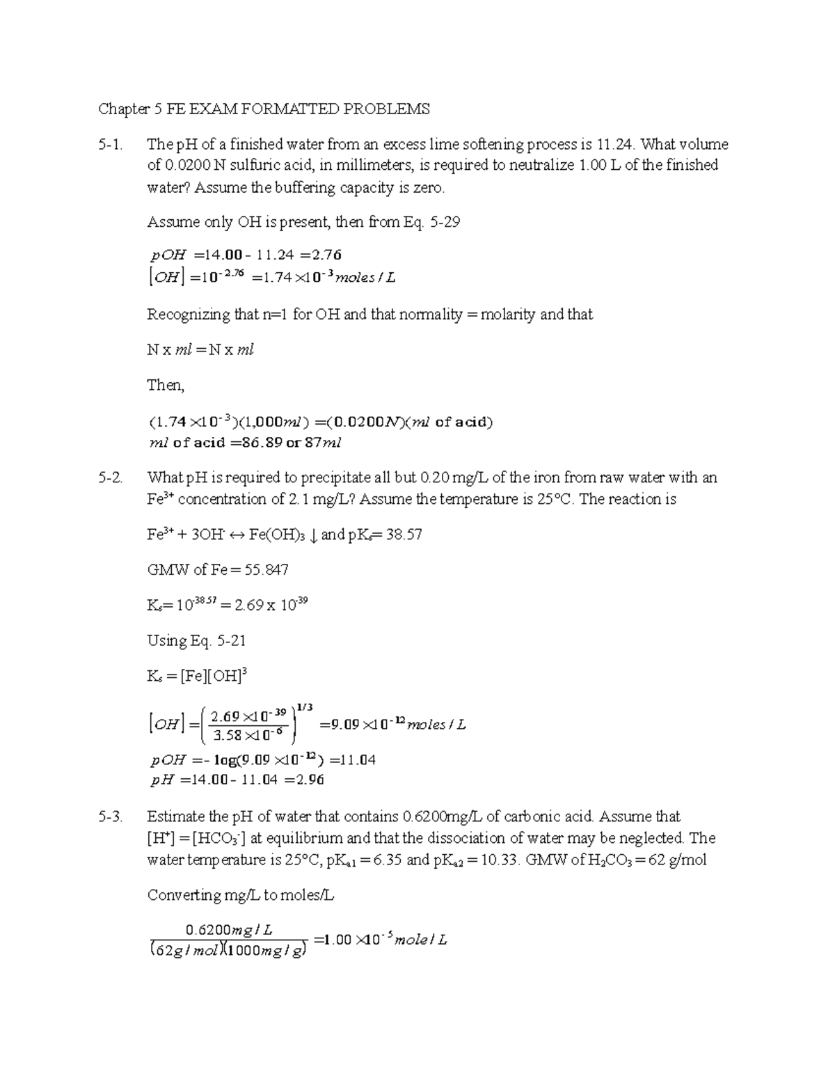 Chapter 5 FE EXAM Formatted Problems - Chapter 5 FE EXAM FORMATTED ...