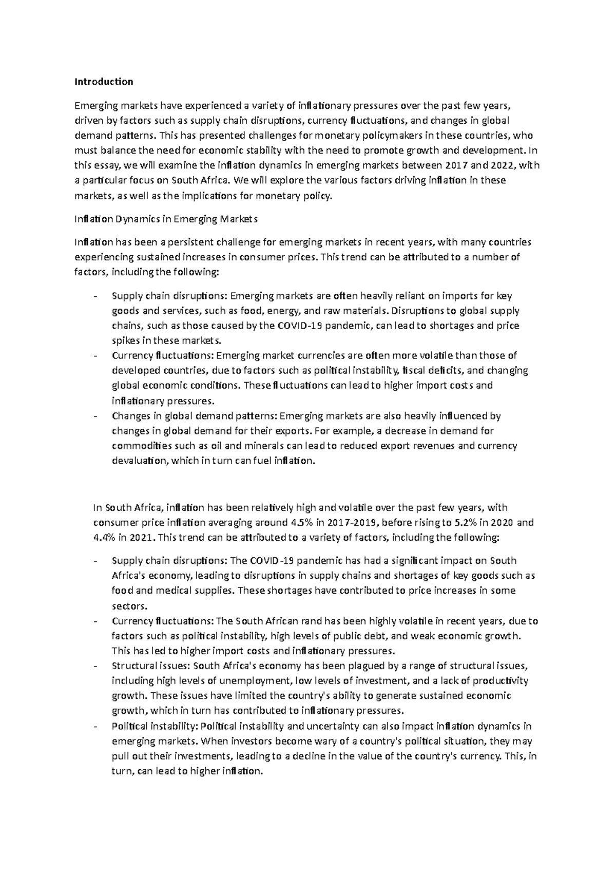 EKN Invidual Assignment - Introduction Emerging markets have experienced a variety of ...