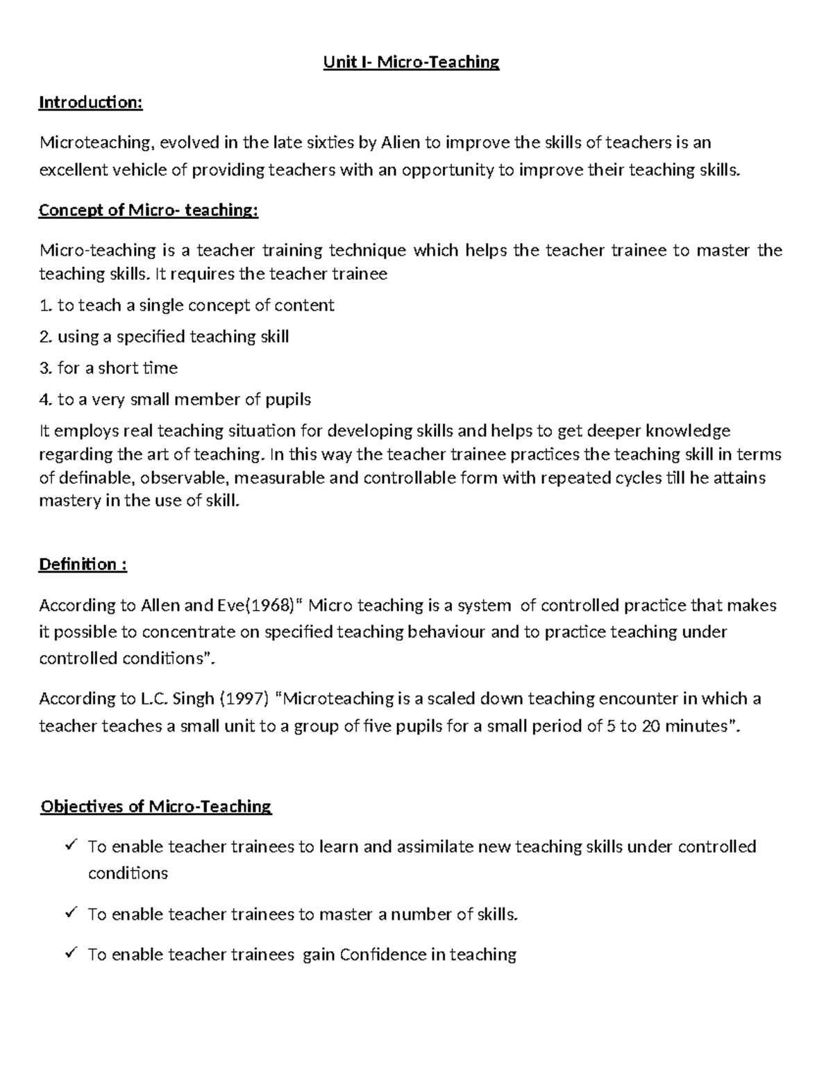 Micro- teaching notes - Question paper - Unit I- Micro-Teaching ...