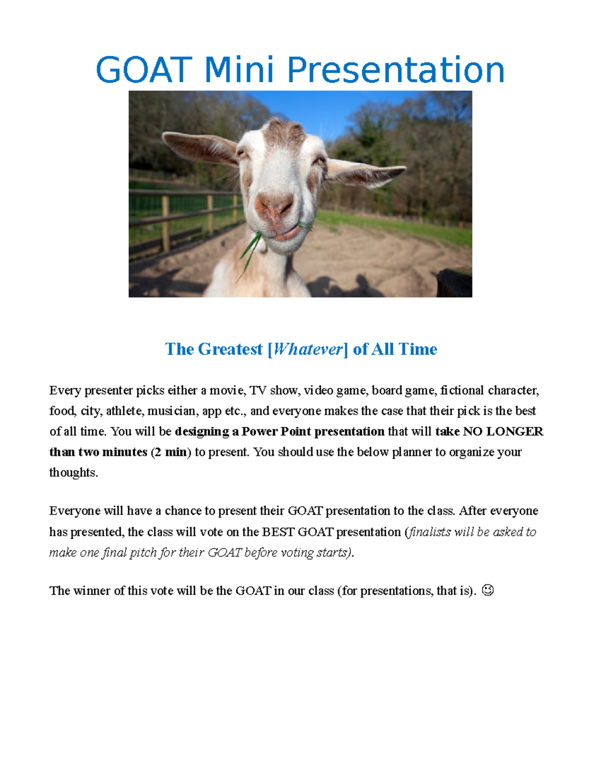 GOAT Mini Presentation - , and everyone makes the case that their pick ...
