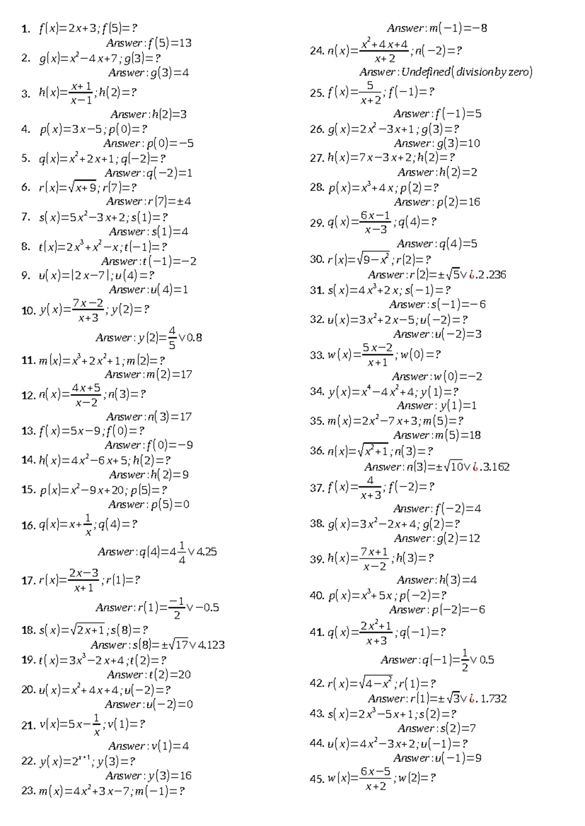 Activity Sheet - Function Tic Tac Toe - f ( x )= 2 x + 3 ; f ( 5 ...