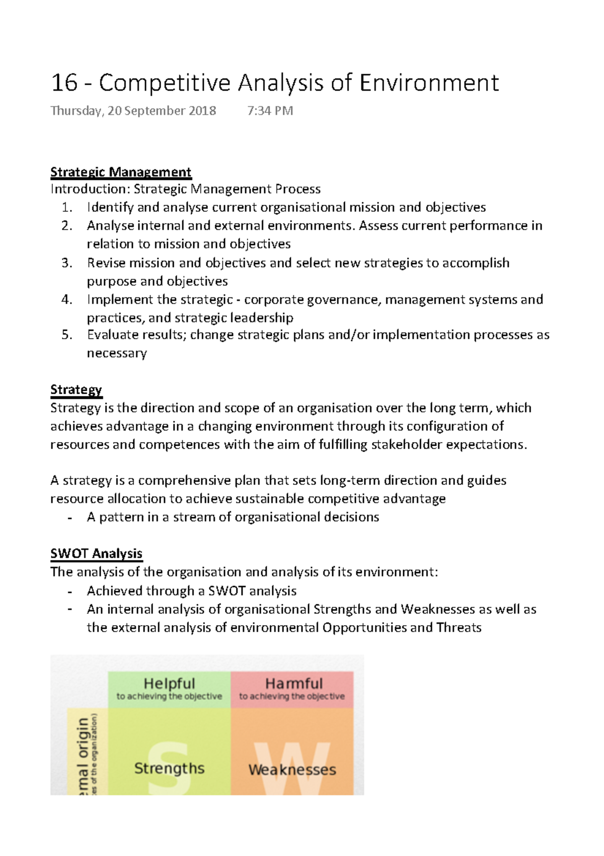 MGMT101 Lecture 16 - Warning: TT: undefined function: 32 Strategic Management Introduction ...