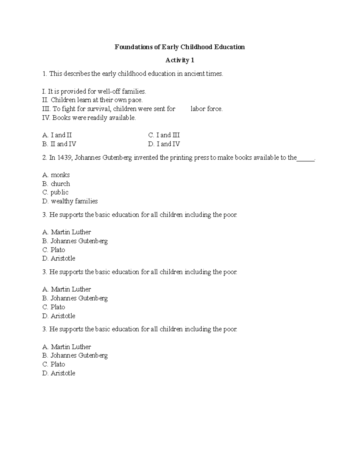 Past Activity-Foundations of Early Childhood Education - Foundations of ...