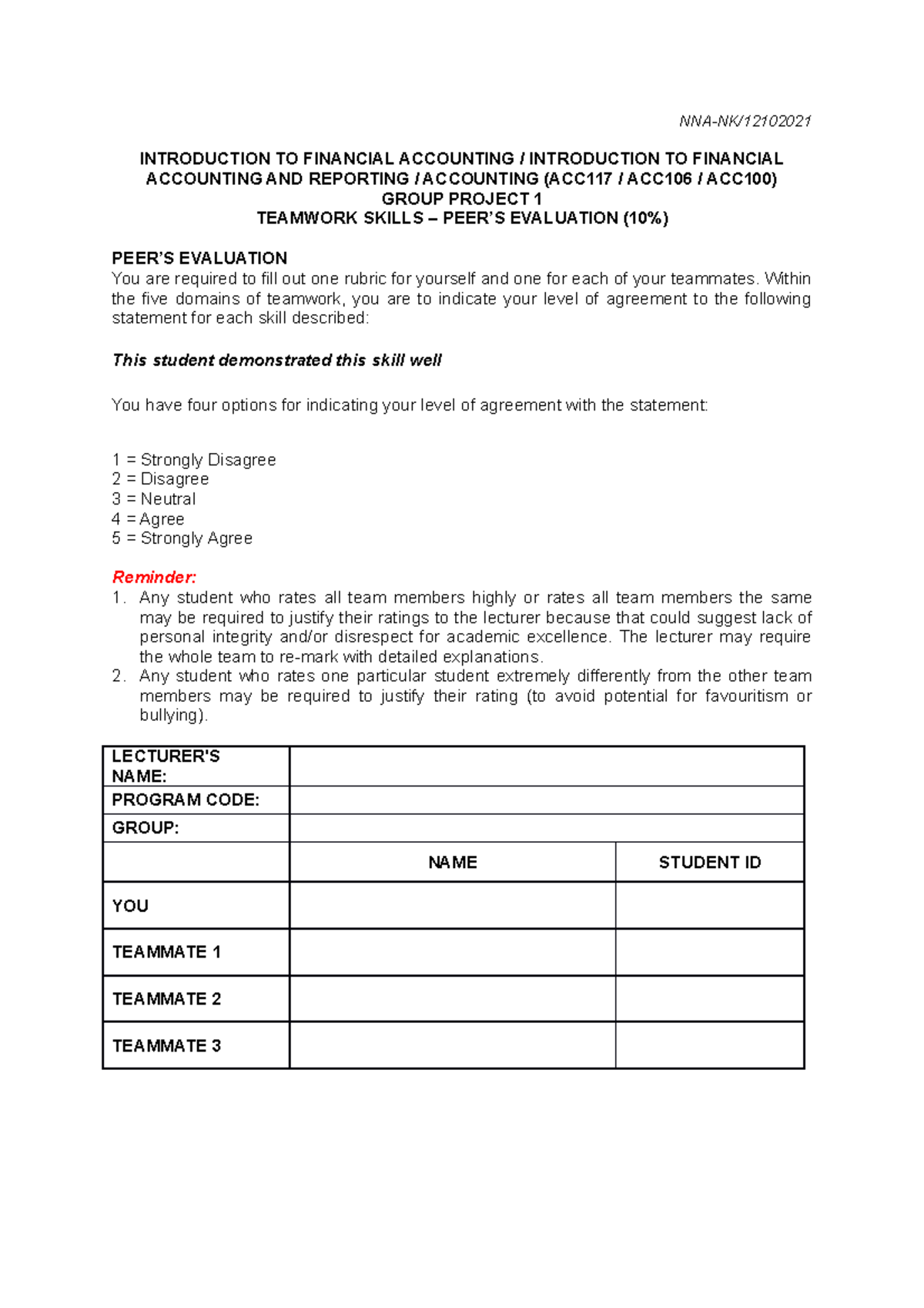 OCT2021 ACC117-106-100 Teamwork Rubric - Student COPY - NNA-NK ...